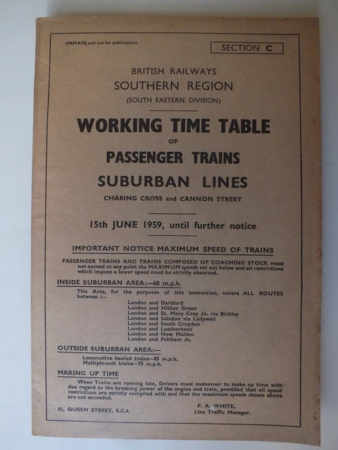 WORKING TIME TABLE of Passenger Trains, British Railways, Southern ...