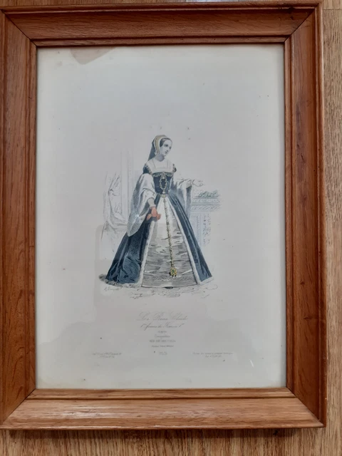 RARE GRAVURE AQUARELLE encadrée verre XIXème PAUQUET Reine Claude 35x26 ...