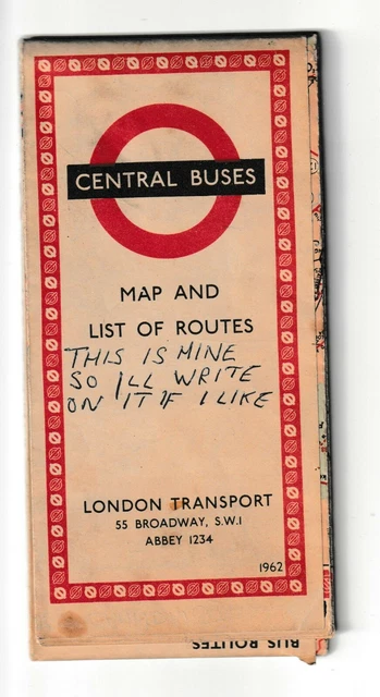 LONDON TRANSPORT CENTRAL Buses Map & List of Routes – 1962 £2.00 ...