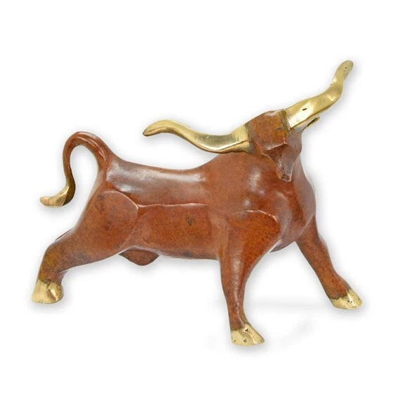 9932040 BRONZE SKULPTUR Bulle Stier stilisiert poliert 17x21cm EUR 259 ...