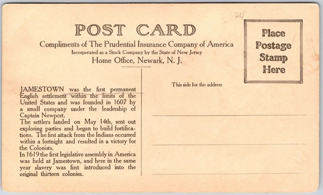 JAMESTOWN 1622 FIRST Permanent English Settlement Virginia VA Postcard ...