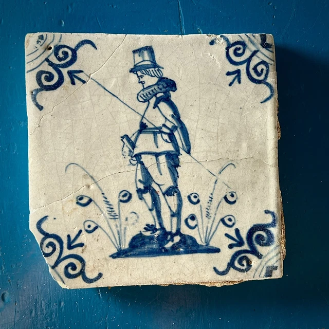 ANTIQUE 17TH CENTURY Dutch Delft Pottery Tile Soldier Tin Glazed ...