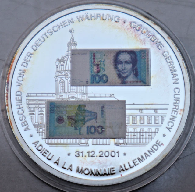 MEDAILLE: 100 DM DEUTSCHLAND ABSCHIED VON DER DM, Cu versilbert Farbe ...