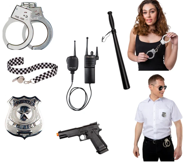 POLICE ACCESSOIRES OFFICIER Policier Déguisement Handcuffs Gun Baton ...