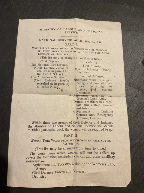 MINISTRY OF LABOUR And National Service National Service Acts 1939-1941 ...