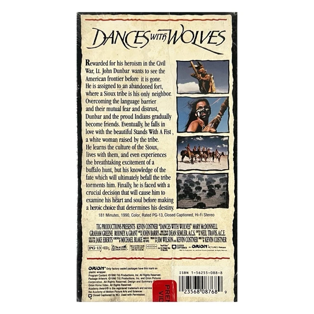 DANCES WITH WOLVES (VHS, 1990) Kevin Costner - NEW SEALED £13.27 ...