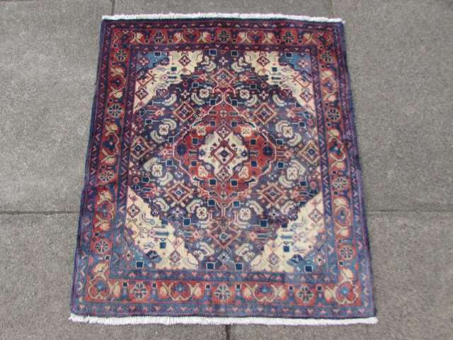 FIN VINTAGE MAIN Fabriqué Traditionnel Tapis Oriental Laine Bleu Petit ...