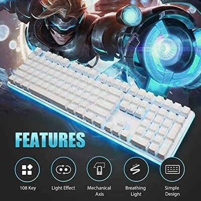 ROYAL KLUDGE RK108 Full Size RGB Wired Mechanical Gaming Keyboard White ...