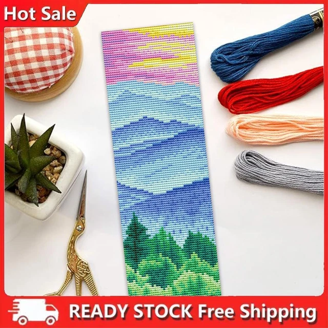 11CT STAMPED DOUBLE-SIDED Mountain Scenery Embroidery Bookmarks 18x6cm for Kids £6.11 - PicClick UK