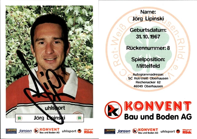 JÖRG LIPINSKI AUTOGRAMME AK Carte Autographe Football Rot Blanc ...