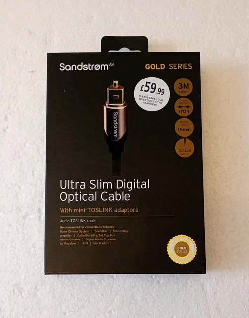 GENUINE SANDSTROM AV Gold Series Digital Optical Cable + Mini-Toslink ...