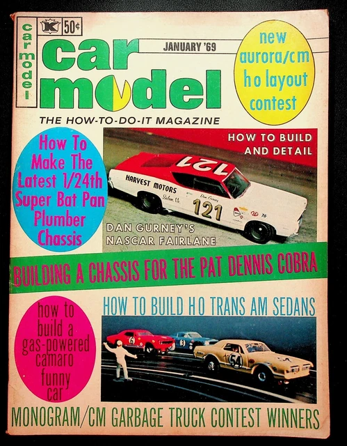 CAR MODEL MAGAZINE January 1969 build detail Dan Gurney NASCAR Fairlane ...