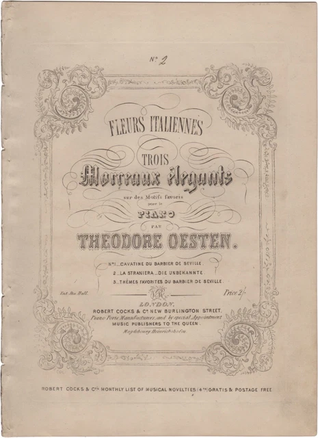 OESTEN THEODORE SPARTITO Musica LA STRANIERA Fleurs Italiennes London ...
