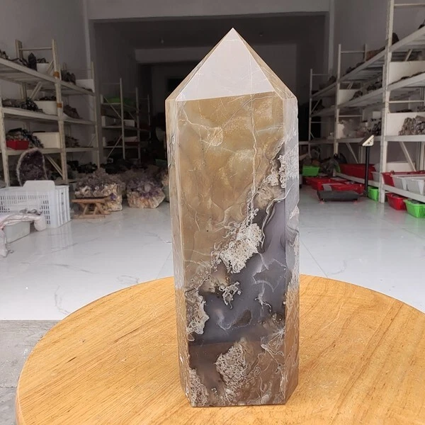 870G RARE NATURAL blue Volcanic Rock agate obelisk Quartz Crystal Tower ...