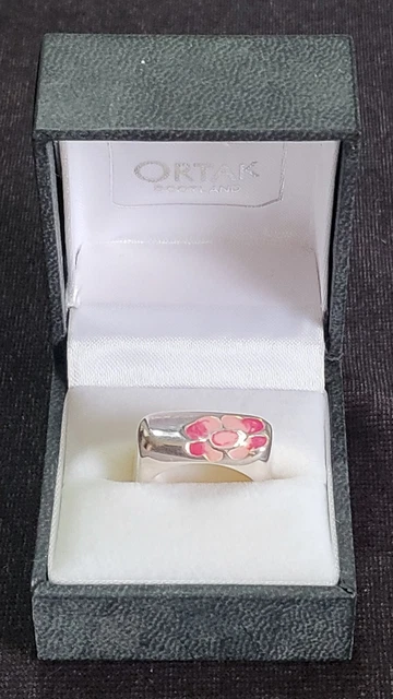 ORTAK RING SIZE N Sterling Silver With Pink Enamel Flowers Boxed £27.50 ...