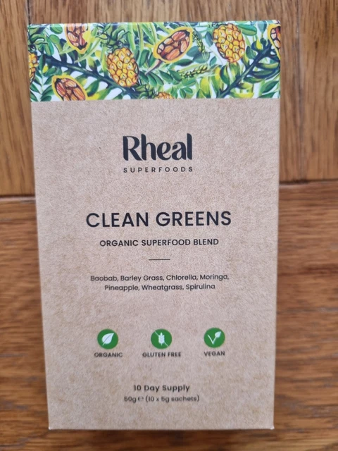 RHEAL CLEAN GREENS Organic Superfoods Blend 10 day supply 10x5g Sachets ...