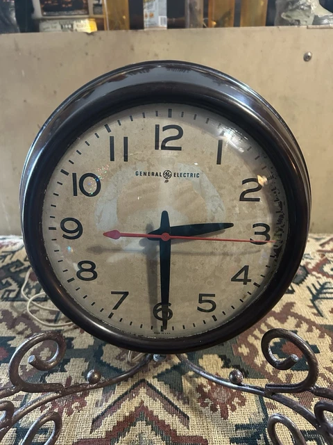 1960 WORKING GENERAL Electric Wall Clock School Clock Brown Bakelite ...