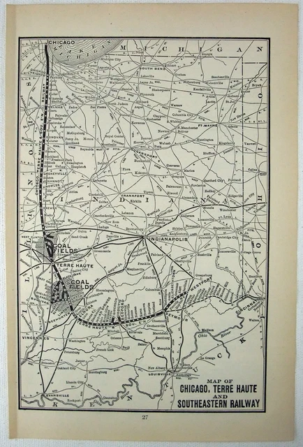 ORIGINAL 1917 MAP of the Chicago Terre Haute & Southeastern Railway ...