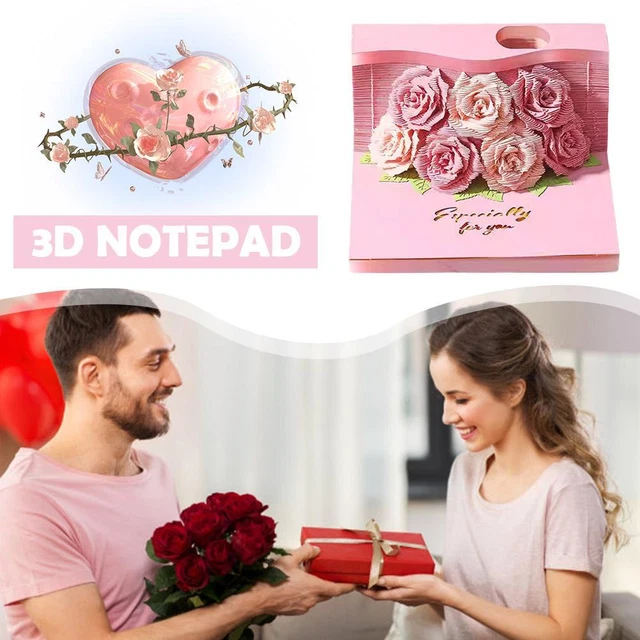 3D VALENTINE'S DAY Romantic Paper Sculpture Pink Rose Treehouse Notepad ...