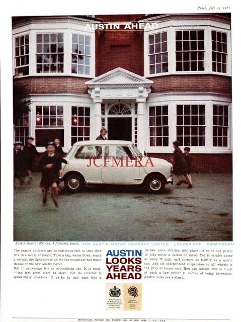 AUSTIN 'SEVEN' 850CC MINI Saloon Motor Car ADVERT Vintage 1960 Print Ad ...