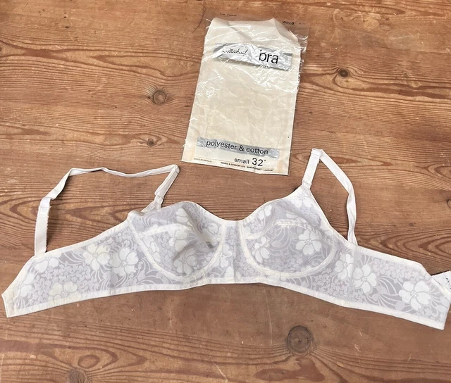 1970’S ST. MICHAEL Pretty Poly-Cotton Small White Bra 32”. In Original ...