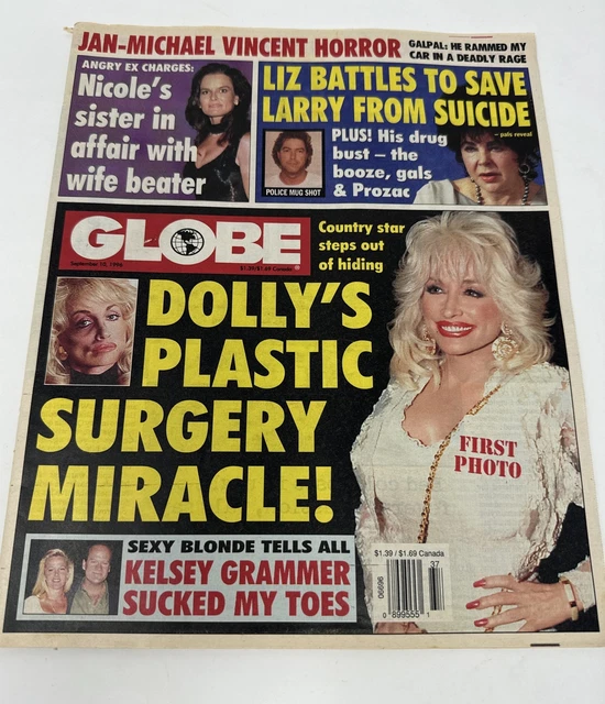 GLOBE MAGAZINE 1996 September 10 Dolly Parton Plastic Surgery Liz ...