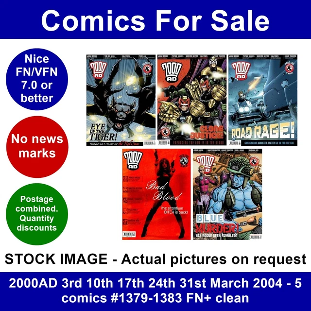 2000AD 3RD 10TH 17th 24th 31st March 2004 - 5 comics #1379-1383 FN+ ...