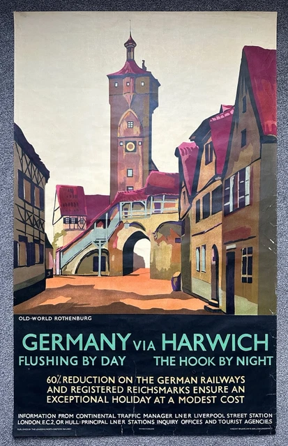 ORIGINAL BRITISH RAILWAYS LNER Germany Rothenburg Harwich Travel Poster ...