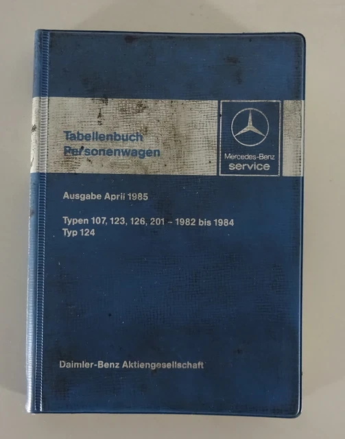 LIBRO TABELLE MERCEDES Benz W107/W123/W124/W126 /W201 Di 04/1985 EUR 102,50 - PicClick IT