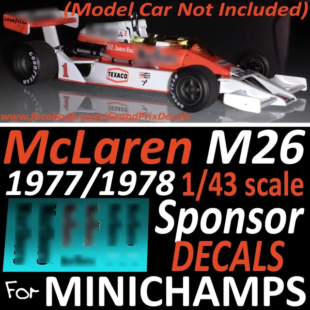 MCLAREN M26 1/43 MISSING Logos! DECALS 1977 / 1978 for MINICHAMPS Hunt ...