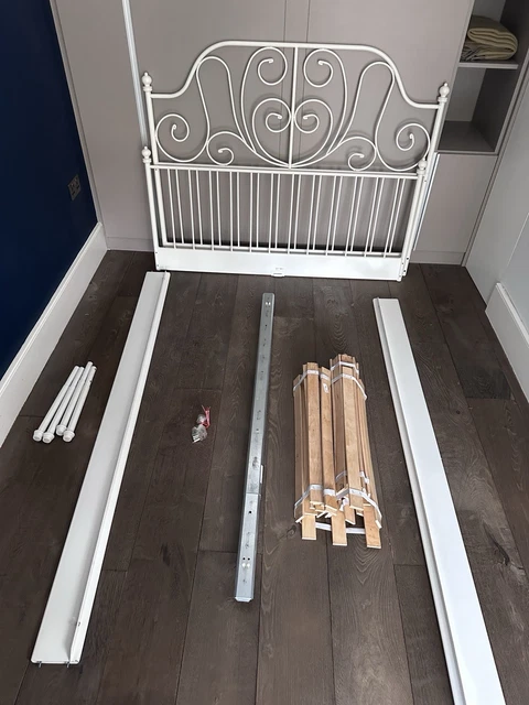 IKEA LEIRVIK WHITE Metal Double Bed Frame £52.70 - PicClick UK