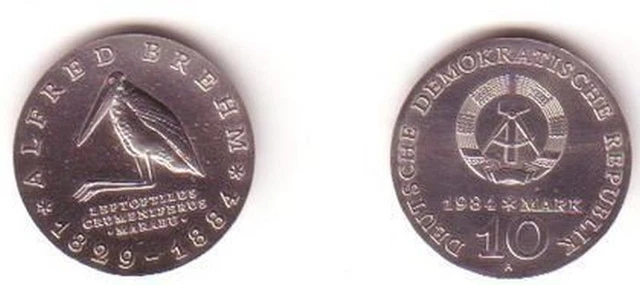 DDR GEDENK MÜNZE 10 Mark Alfred Brehm 1984 Stempelglanz EUR 59,99 ...