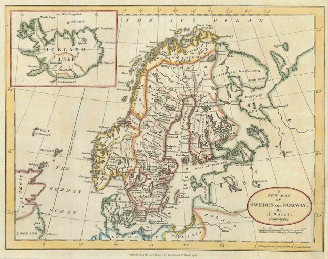 ANTIQUE MAP &A New Map of Sweden and Norway" John Abraham Bayly, 1783 £ ...