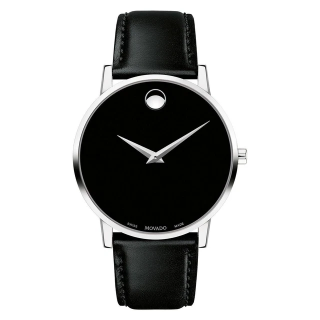 MOVADO MUSEUM CLASSIC Black Dial Leather Strap Men's Swiss Watch ...