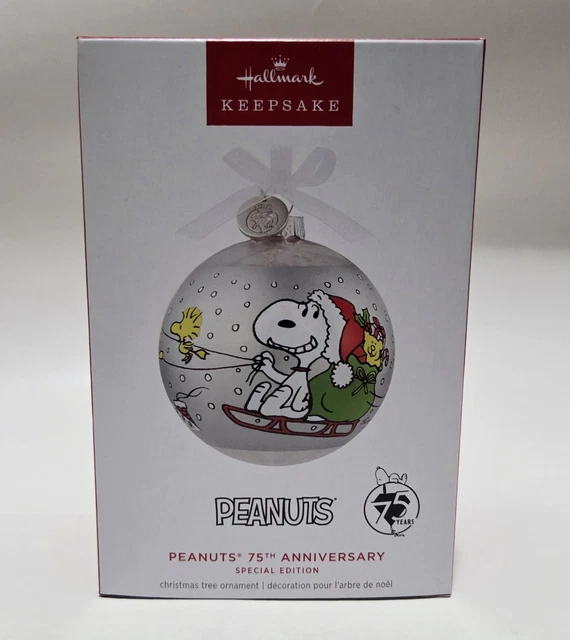 HALLMARK KEEPSAKE ORNAMENT 2025 Special Edition Glass Peanuts 75th ...