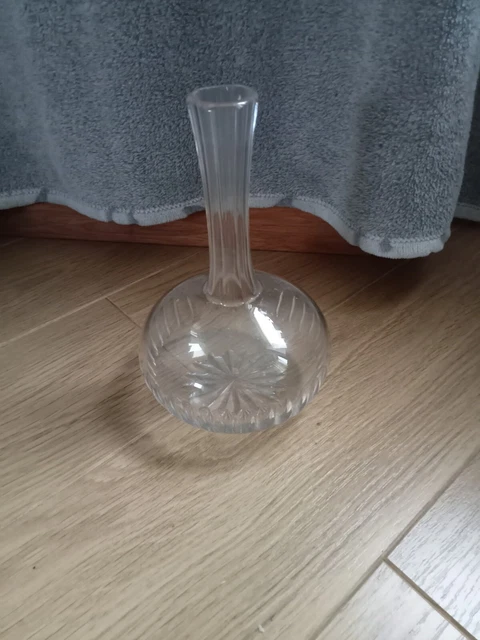 ANTIQUE C'VICTORIAN GLASS Carafe, Thumb Cut, Elongated Neck with Nine ...