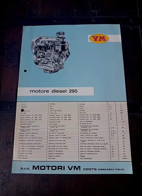 VM MOTORI DIESEL SERIE 295 2 Cilindri Brochure originale 1967 EUR 19,80 ...