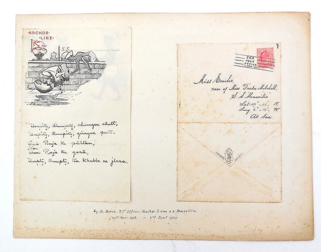 ANTIQUE ANGLO-INDIAN COLONIAL PEN & INK Drawing Liner S.S. Massilia At ...