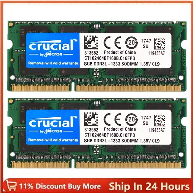 CRUCIAL DDR3L 16GB (8GB x2) 1333mhz PC3L-10600 Laptop SODIMM Memory RAM DDR3 EUR 28,80 - PicClick DE