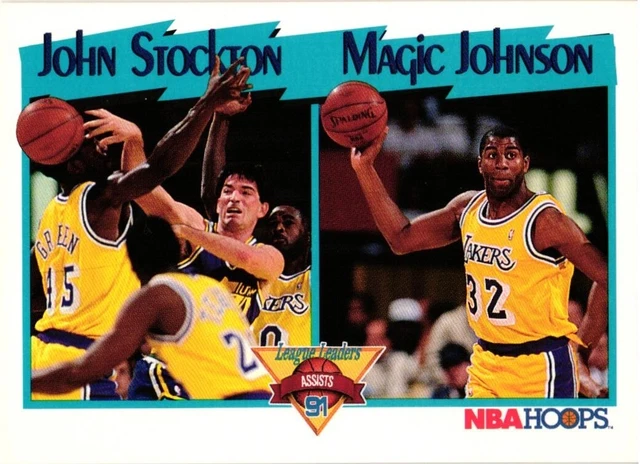 1991-92 NBA HOOPS League Leaders Assists John Stockton & Magic Johnson ...
