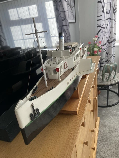 WOODEN BUILT MODEL Paddle Steamer 34 Inches Long In Very Good Condition ...