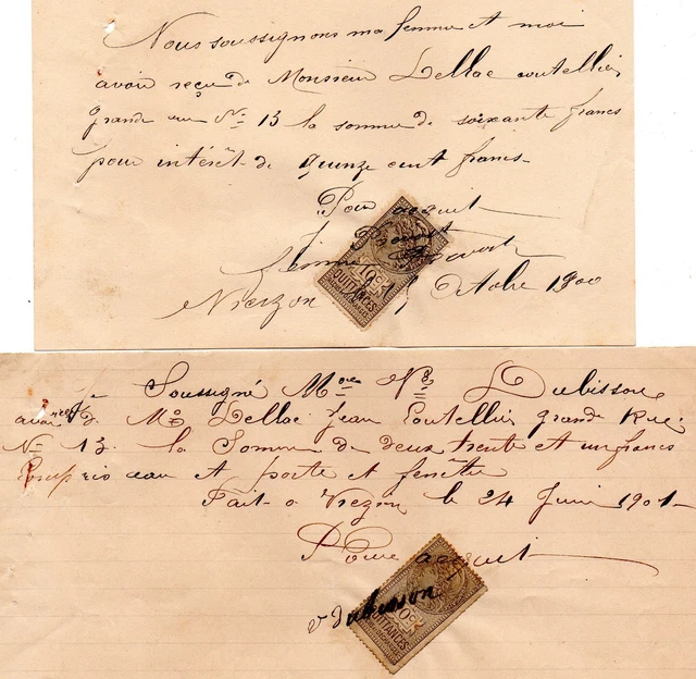 FRANCE 2 DOCUMENTS anciens avec timbre fiscal voir scan EUR 1,00 ...