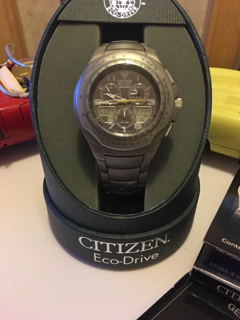 CITIZEN ECO-DRIVE SKYHAWK World Time Titanium Mens Watch JR3XXX. C650 ...