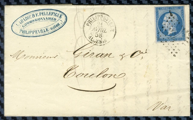 -= NAPOLÉON YT#14 s/lettre de PHILIPPEVILLE (Algérie fse) pour TOULON ...
