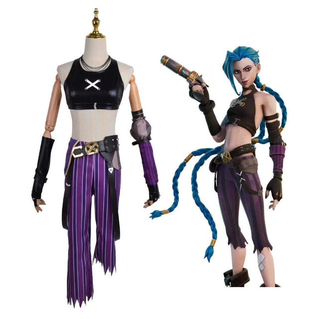 LEAGUE OF LEGEND Arcane Jinx Purple Complete Cosplay Costume Outfit ...