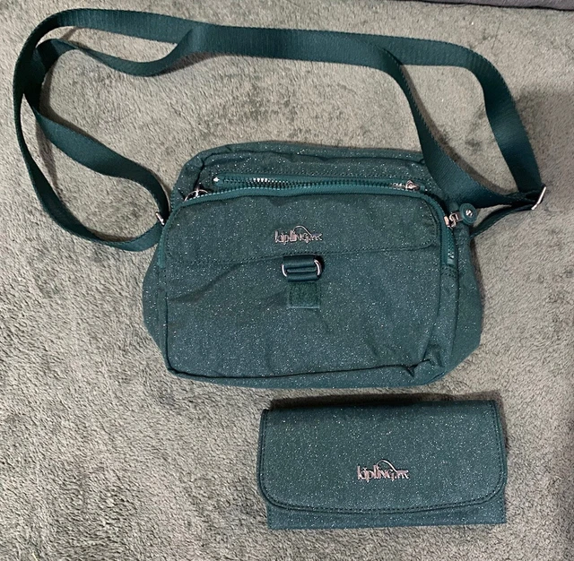 KIPLING BAG AND Purse Set Stunning dark Green Glitter £45.00 - PicClick UK