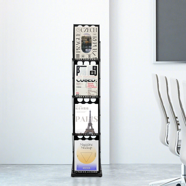 4-LAYER MAGAZINE HOLDER Foldable Brochure Rack Newspaper Display Stand ...