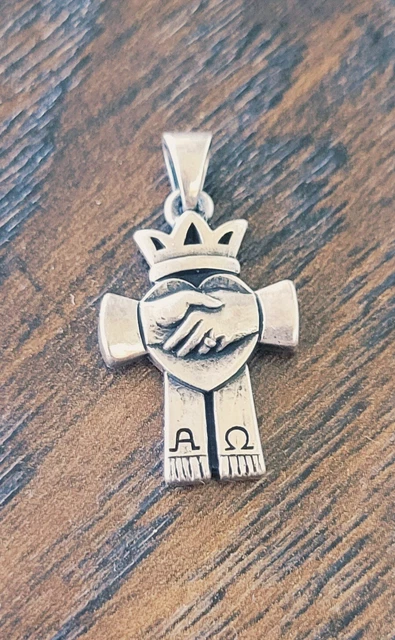 RARE! JAMES AVERY Crown Handshake Friendship Heart ALPHA and Omega ...