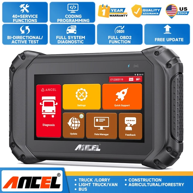 ANCEL V5 HD Heavy Duty Truck ECU Programming All System OBD2 Car ...