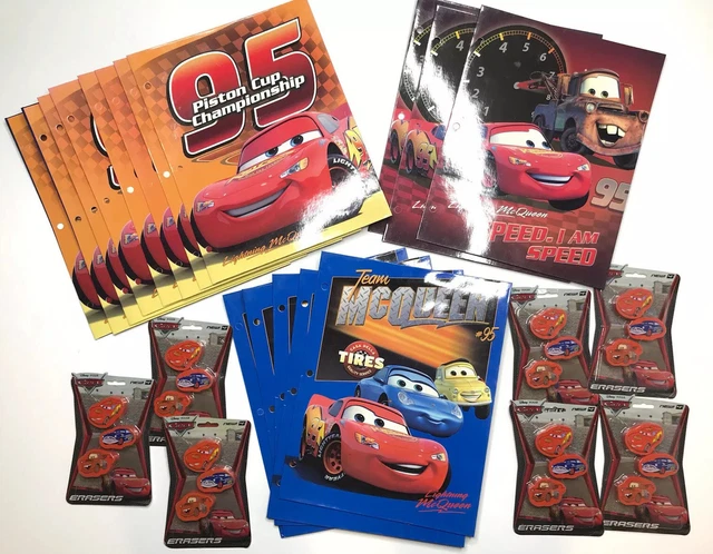 DISNEY CARS 2 Pocket 3 Hole Binder Folders Pencil Erasers School ...